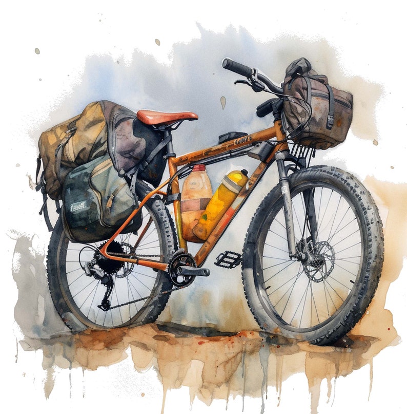 Watercolor Bike Packing Camping Clipart Set of 4 PNG Files - Etsy
