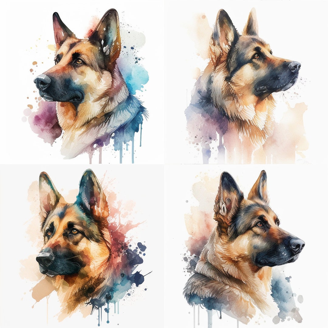 Set of 4 German Shepherd Portraits German Shepherd Clipart, German ...