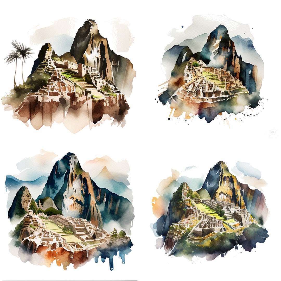 Set of 4 Watercolor Machu Picchu Clipart PNG Digital Download Files for ...