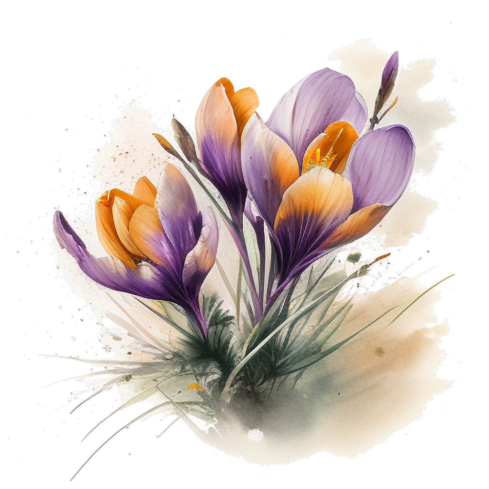 Set of 4 Printable Crocus Flower Botanical Watercolor Art, Spring and ...