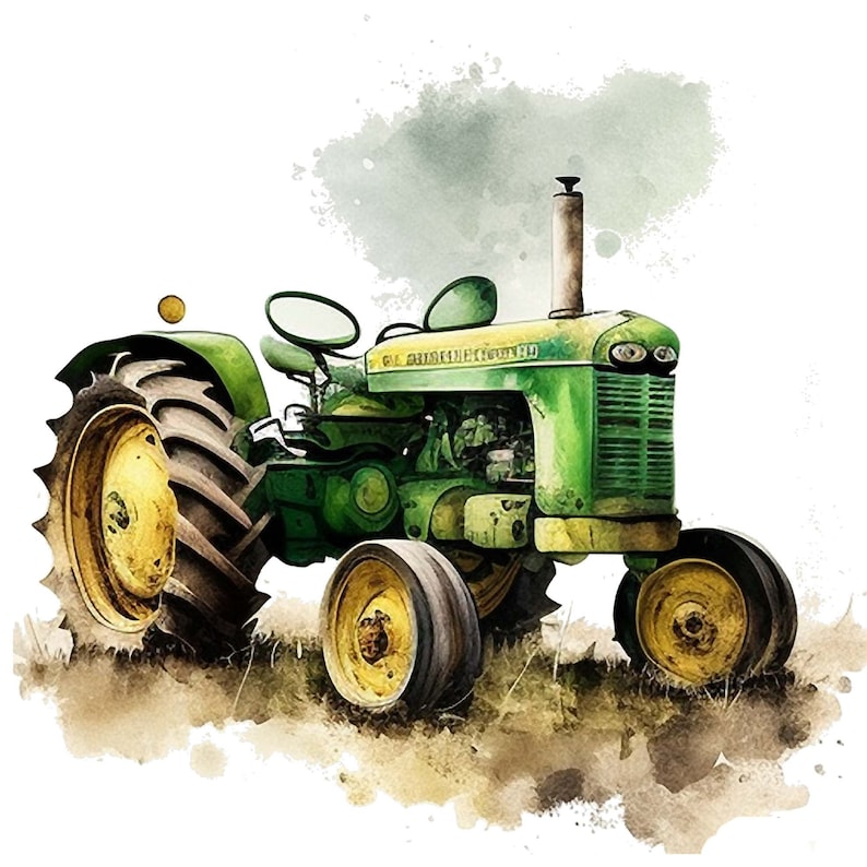 Set of 4 Old Green Tractors Watercolor Clipart Tractor Boys Nursery ...