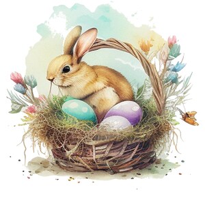 Watercolor Easter Bunny Easter Basket Set of 4 Clipart PNG Files ...