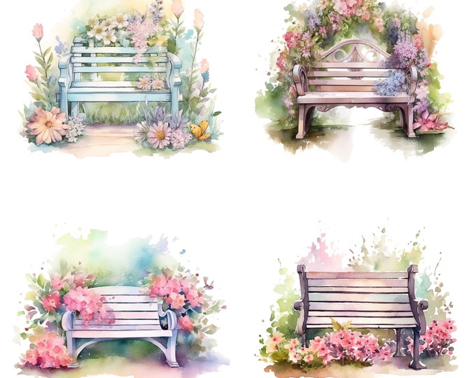 Floral Bench Clipart | 10 High Quality Jpgs | Digital Download ...