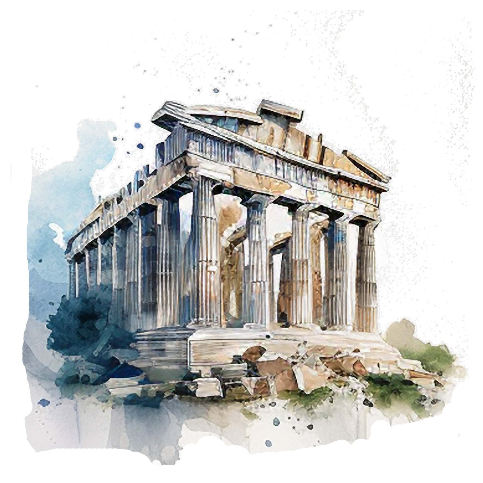 Set of 4 Watercolor Parthenon Clipart PNG Digital Download Files ...