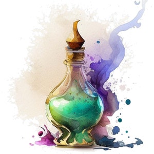 Set of 4 Watercolor Genie Bottle Clipart PNG Digital Download Files ...