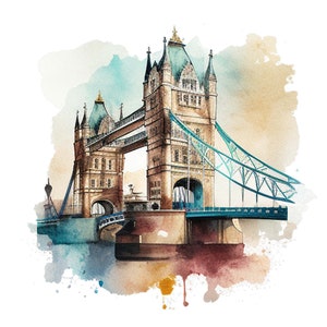 Set of 4 Watercolor Tower Bridge Clipart PNG Digital Download Files ...