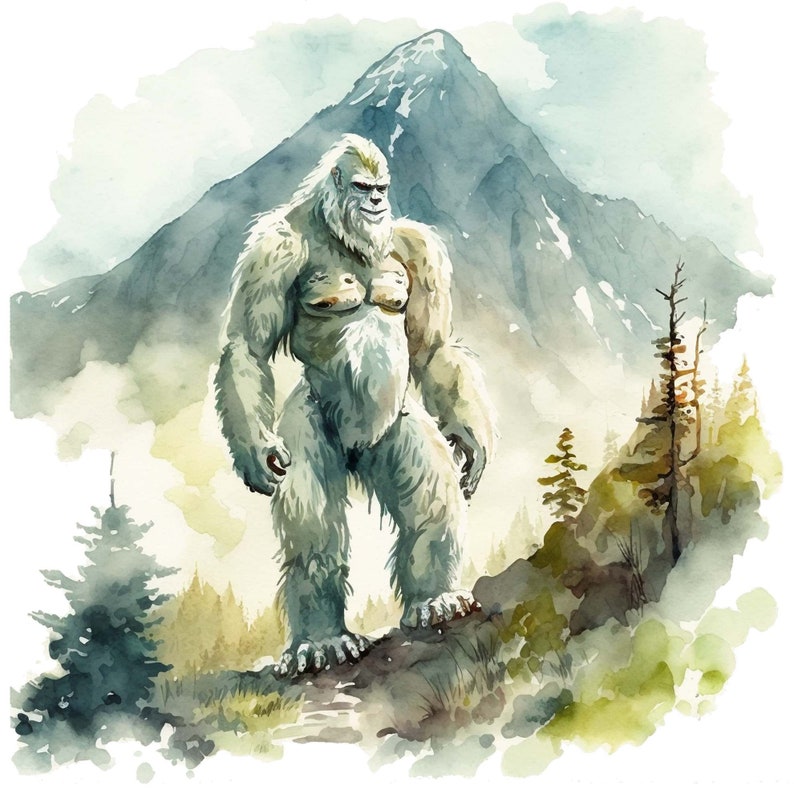 Yeti Watercolor Clipart Digital Downloads for Wall Art - Etsy
