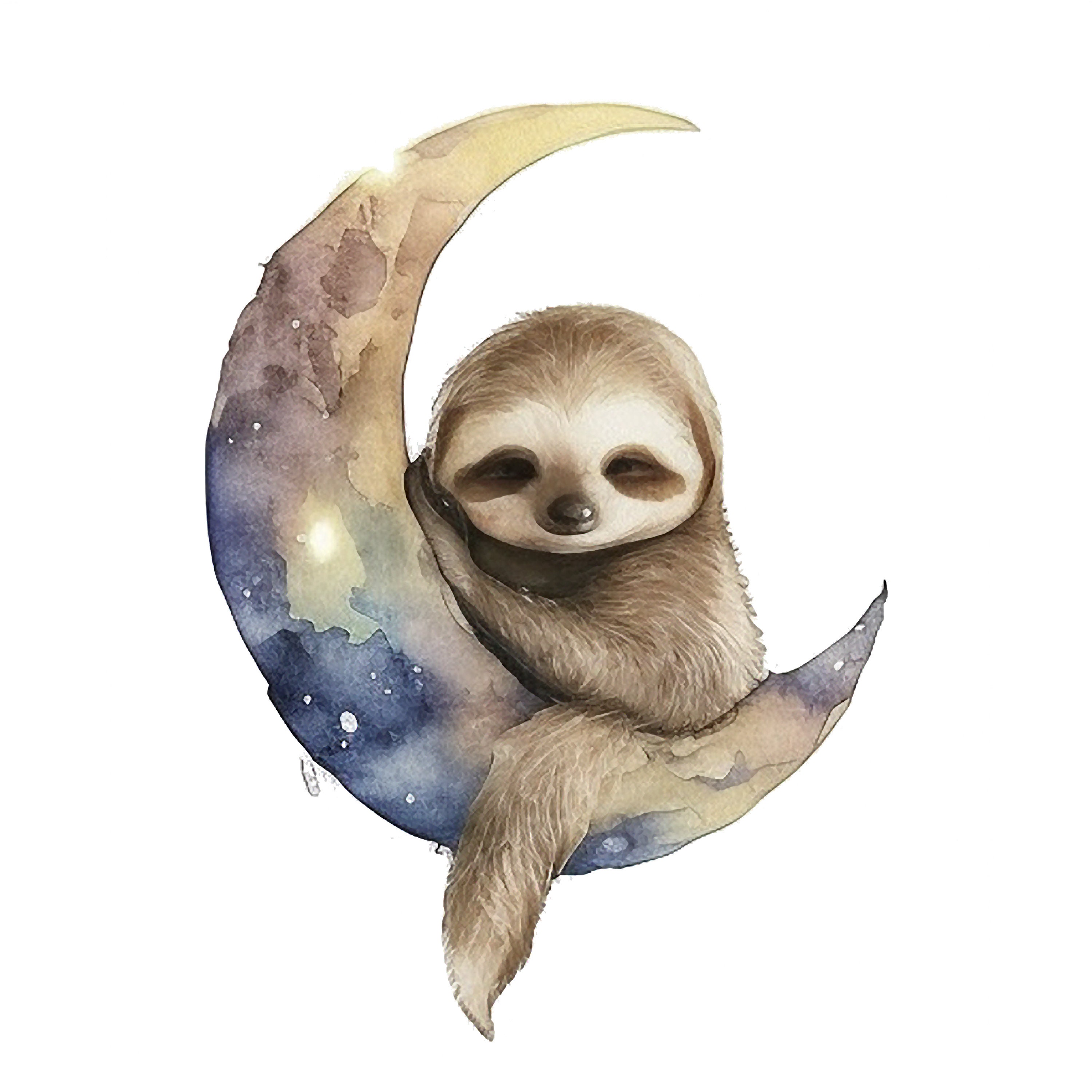 Watercolor Baby Sloth Cresent Moon Stars Gender-neutral Clindrens ...