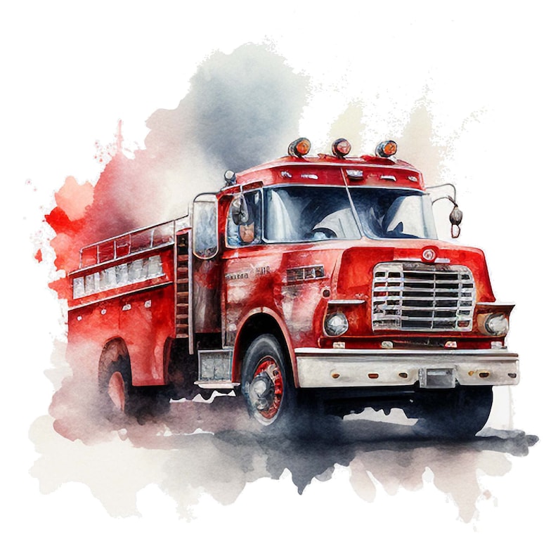 Watercolor Fire Truck Illustration Fire Truck PNG Clipart 4 - Etsy