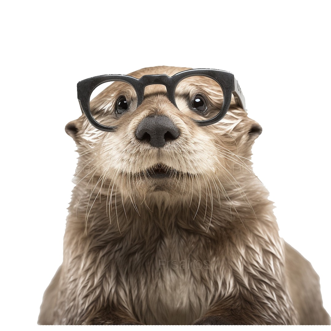 Cute Otter in Glasses Set of 4 Portraits PNG Set - Otter Clipart for ...