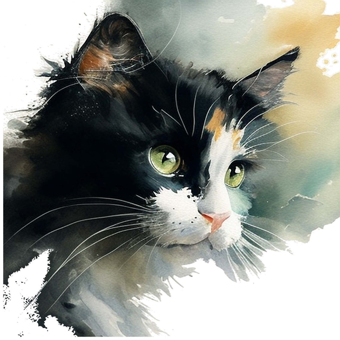 Watercolor Tuxedo Cat Portrait Clipart Set of 4 Pet Clipart Files for ...