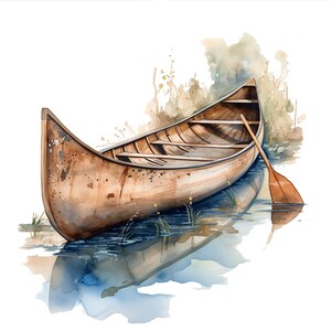 Canoe Watercolor Clipart Set of 4 PNG Files for Canoeing Hiking ...