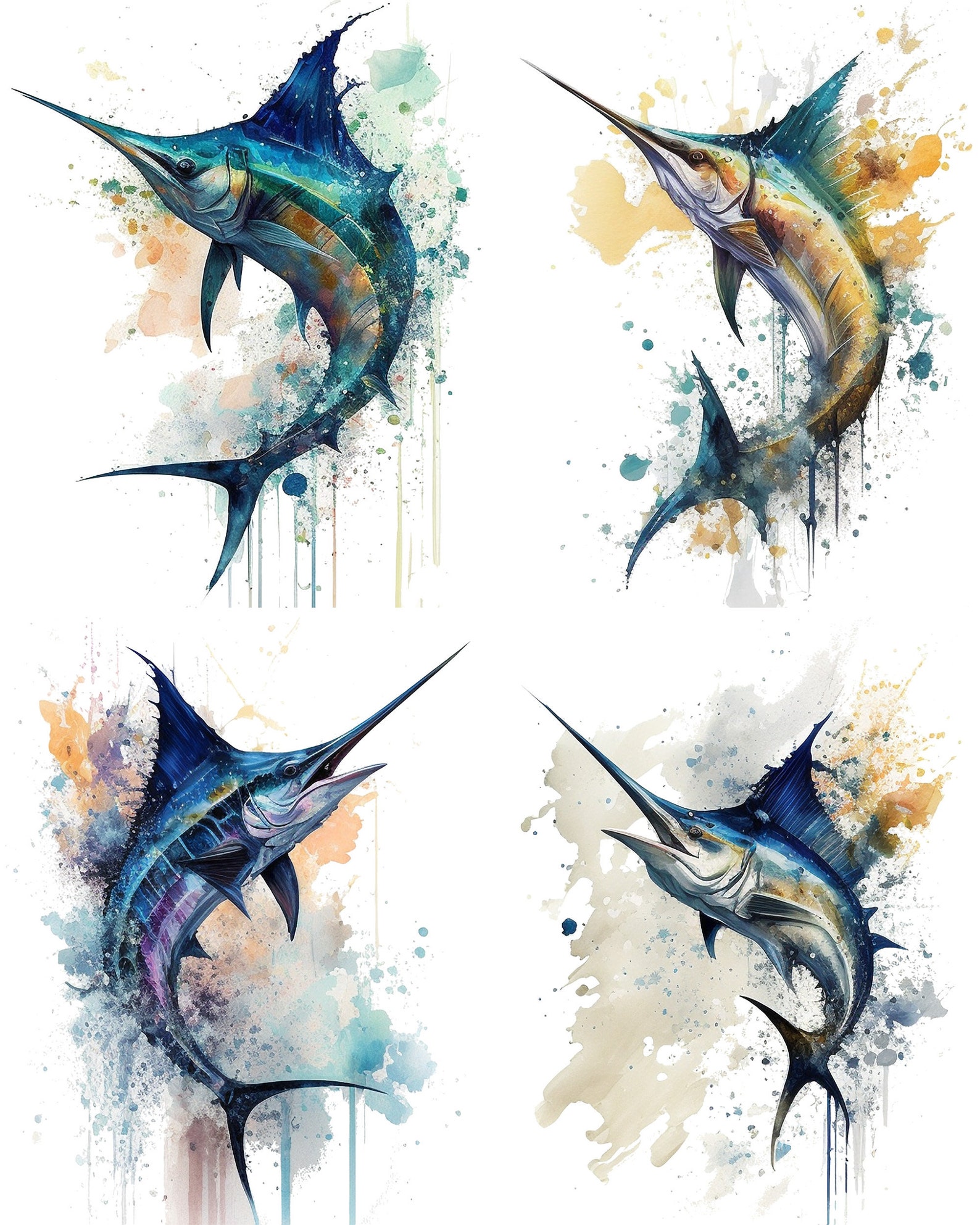 Blue Marlin Fish Watercolor Saltwater Fish Clipart Blue Marin Fishing ...