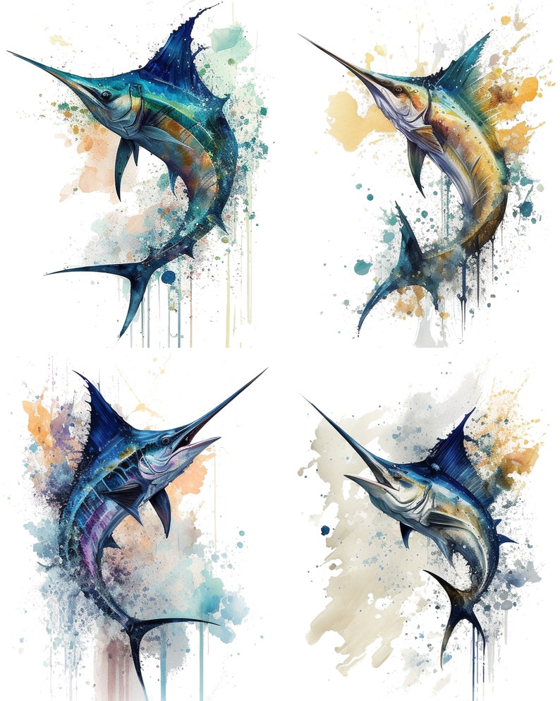 Set of 4 Sailfish Clipart PNG Saltwater Fish Digital Download - Etsy