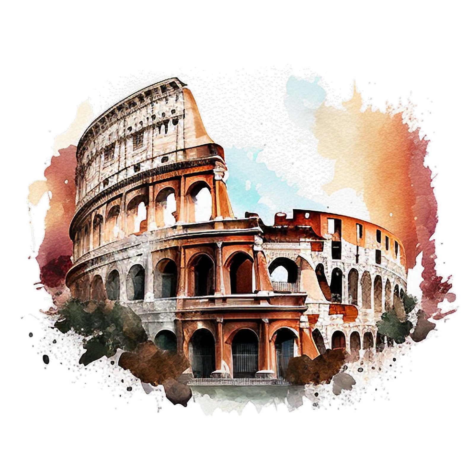 Watercolor Colosseum Clipart, Set of 4 PNG Files for Commercial Use ...