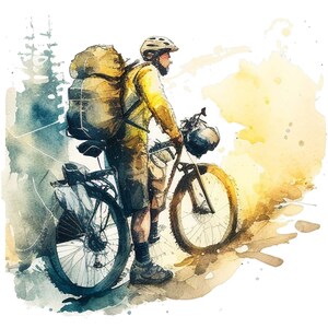 Bike Packing Watercolor Camping Clipart Set of 4 PNG Files Hiking ...