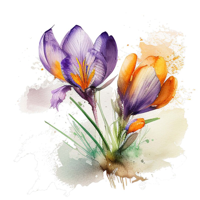 Set of 4 Printable Crocus Flower Botanical Watercolor Art, Spring and ...