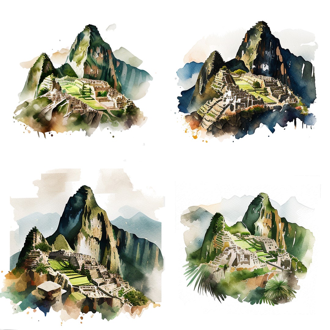 Set of 4 Watercolor Machu Picchu Clipart PNG Digital Download Files for ...