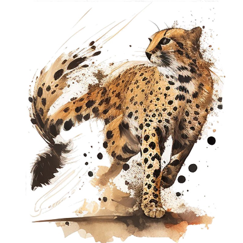 Cheetah Set of 4 Watercolor Clipart - PNG Digital Download for Stickers, Mugs, T-shirts, and ...