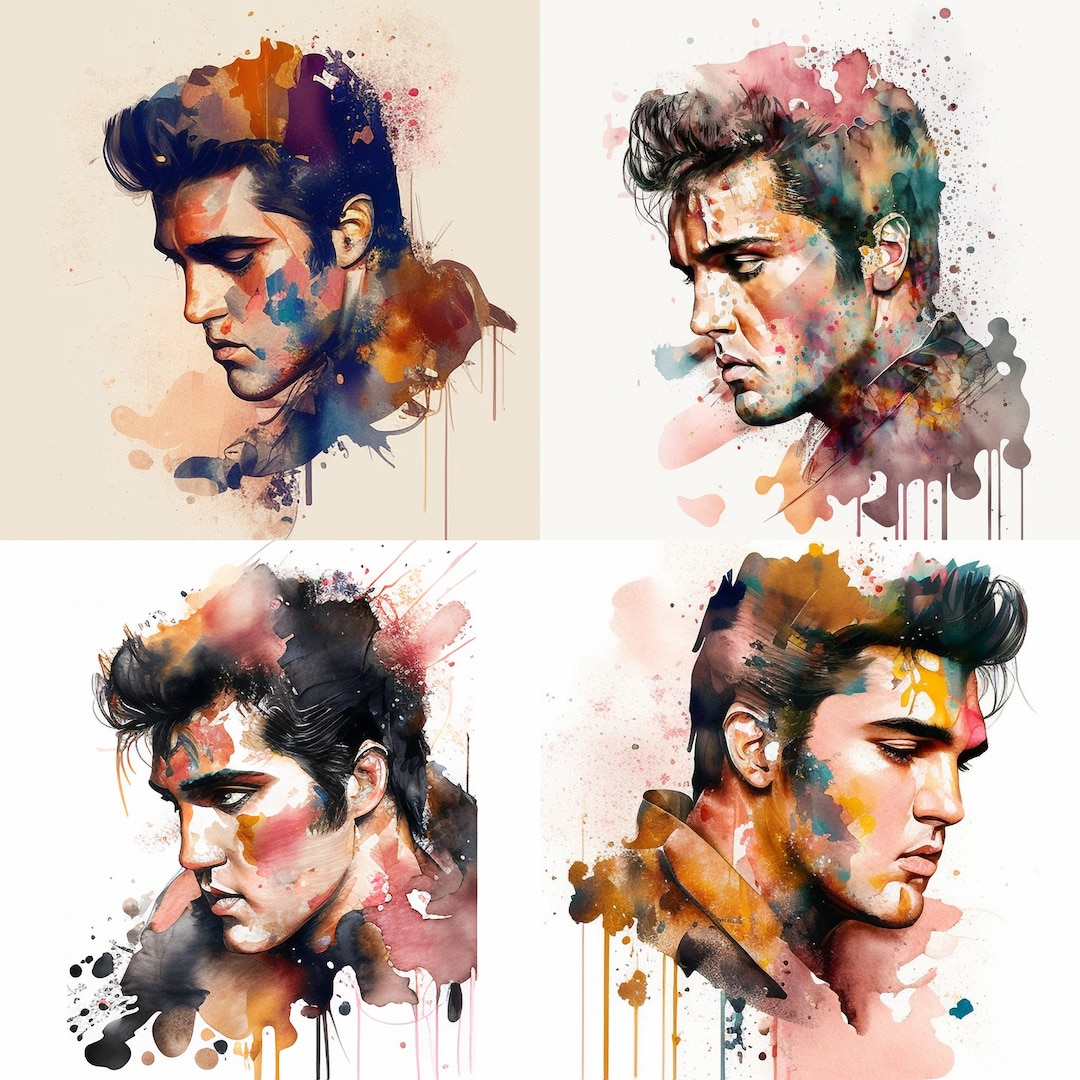 Set of Four Elvis Watercolor Art Prints - Pop Culture Digital Downloads ...