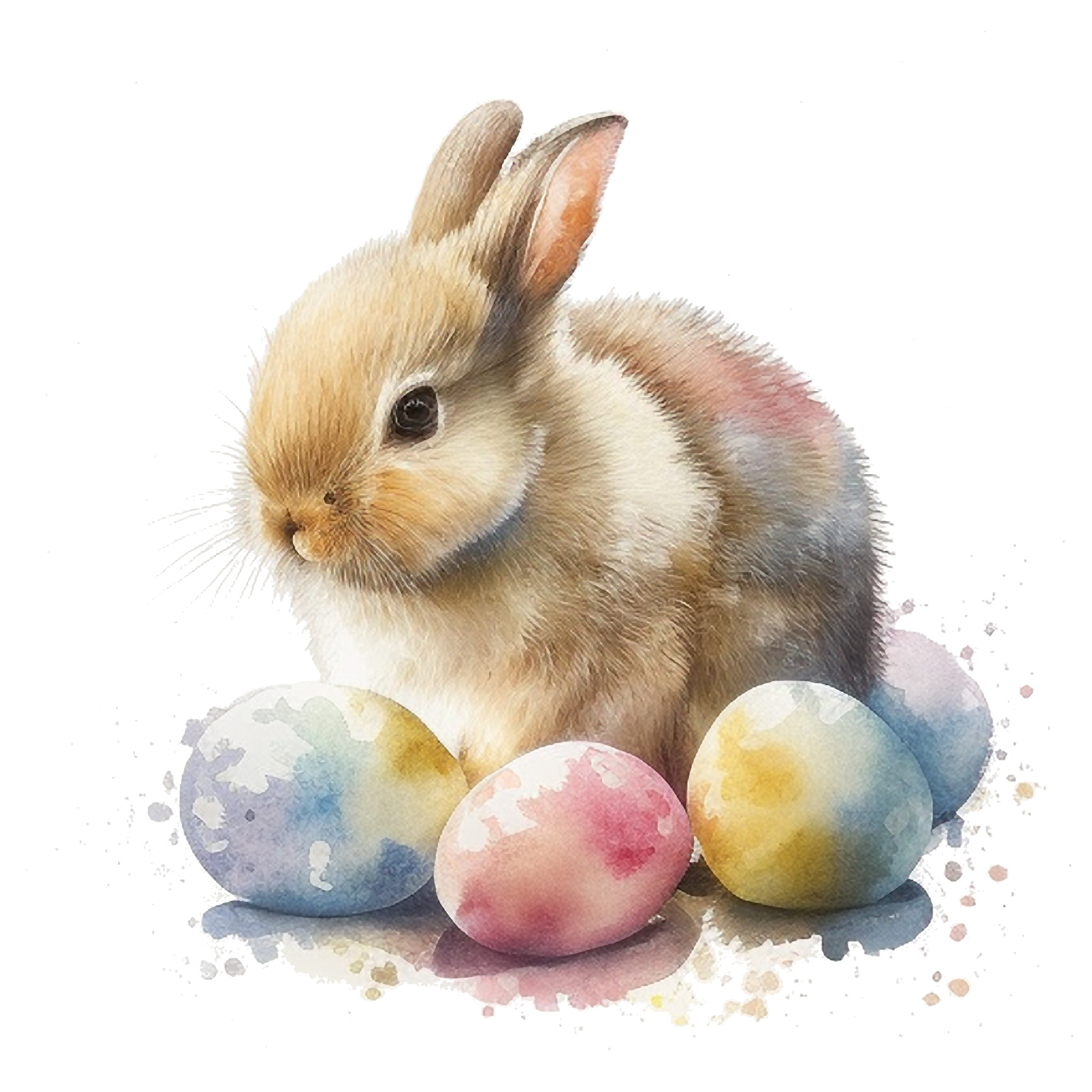Watercolor Baby Bunny With Colored Eggs Clipart PNG - Easter ...