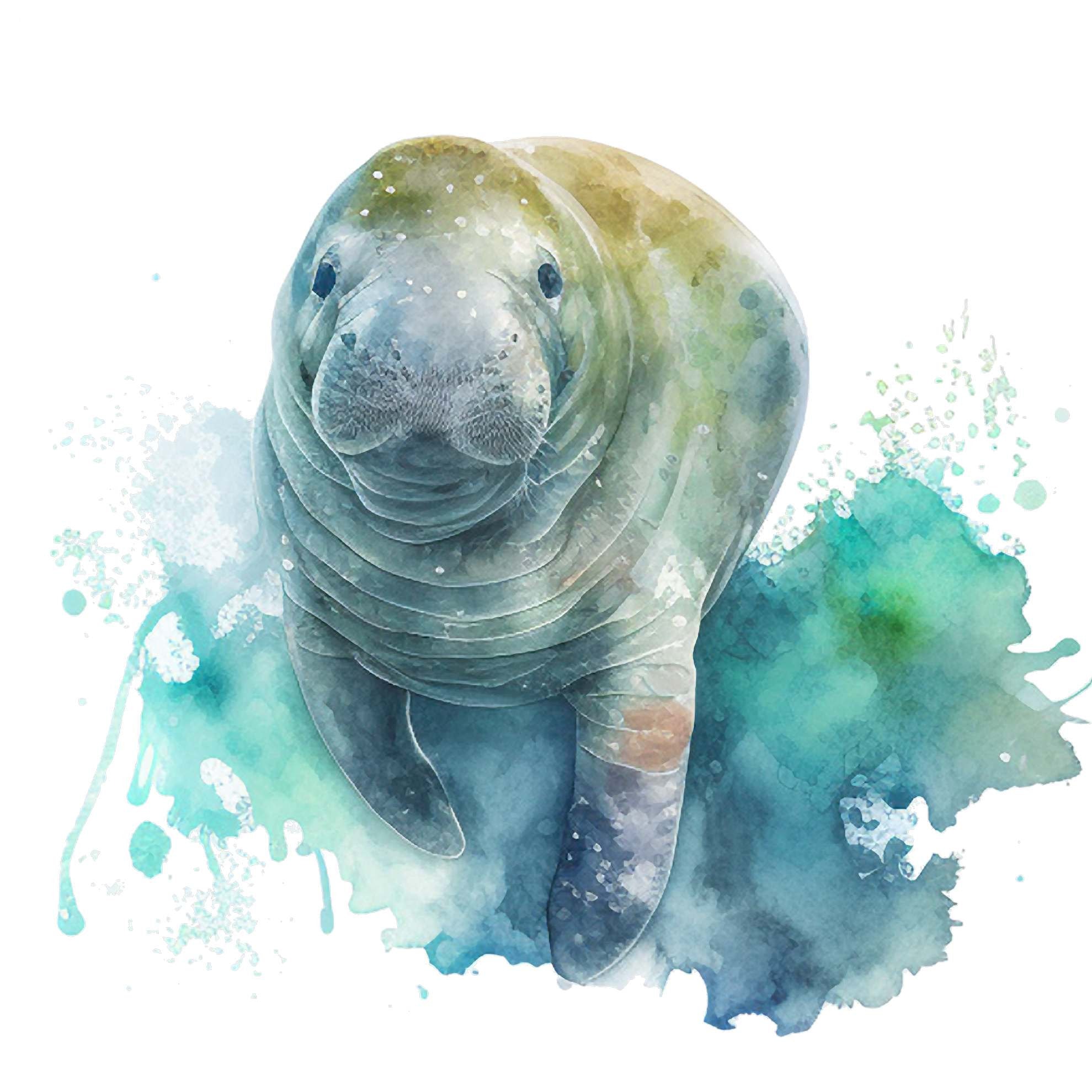 Manatee Clipart Set of 4 Watercolor Sea Creatures Download Sea Cow ...