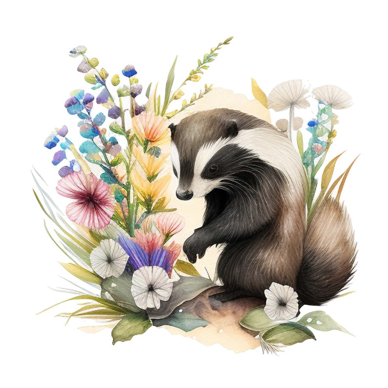 Cute Skunk Watercolor Clipart Skunk Flowers PNG Commercial Use - Etsy