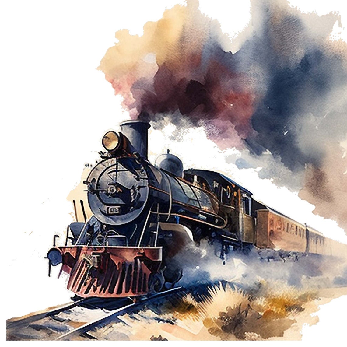 Set of 4 Watercolor Steam Trains, Train Sublimation Steam Engine Choo ...
