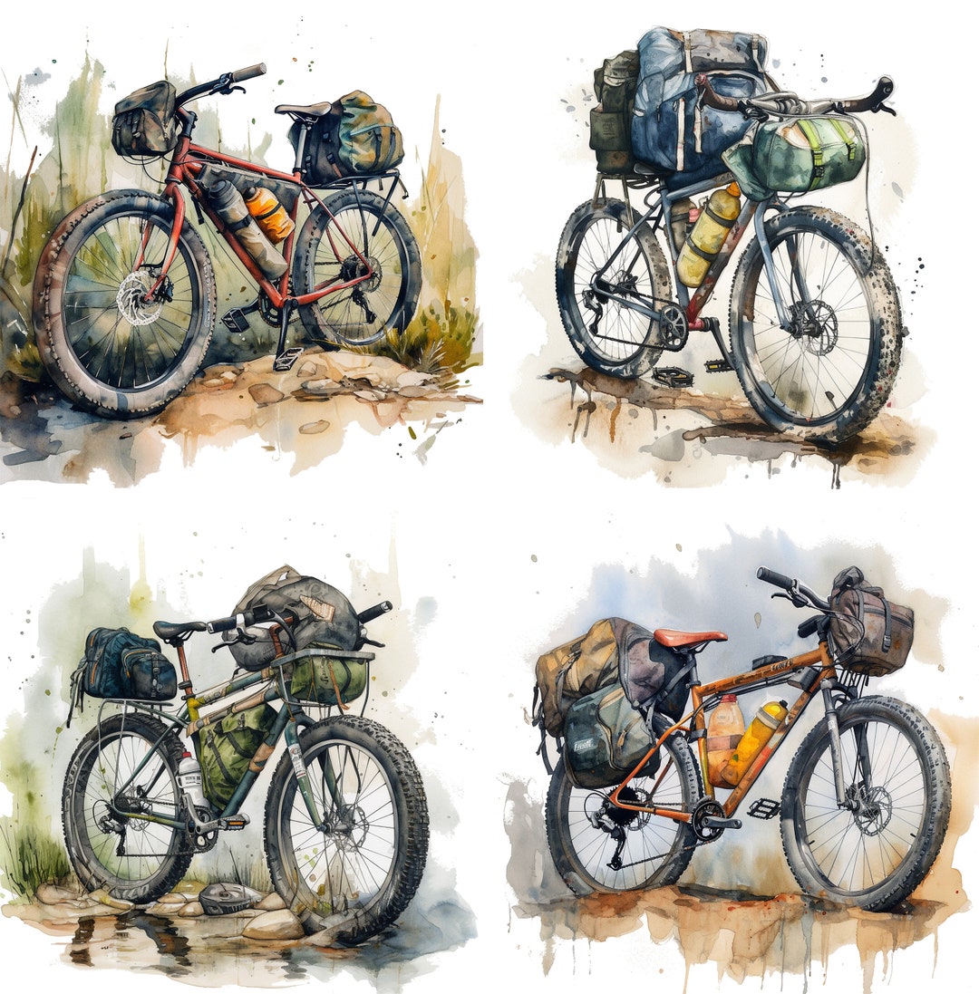 Watercolor Bike Packing Camping Clipart Set of 4 PNG Files Hiking ...