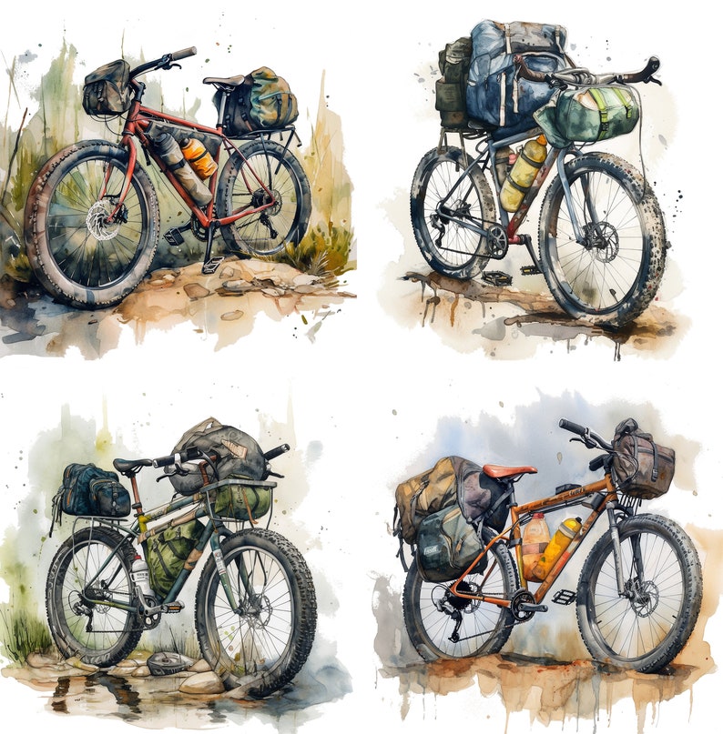 Watercolor Bike Packing Camping Clipart Set of 4 PNG Files - Etsy
