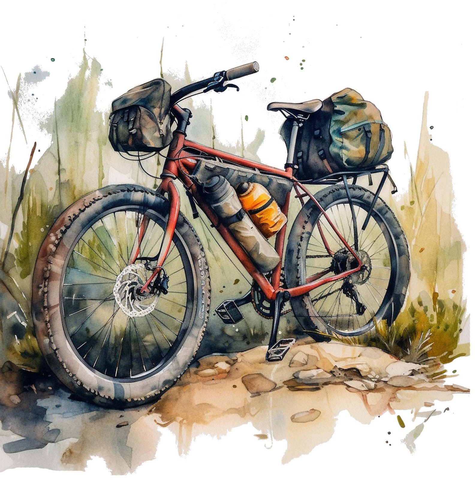 Watercolor Bike Packing Camping Clipart Set of 4 PNG Files - Etsy