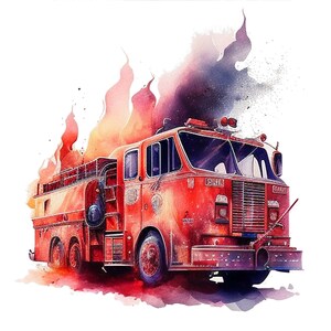 Watercolor Fire Truck Illustration, Fire Truck PNG Clipart, 4 Fireman ...