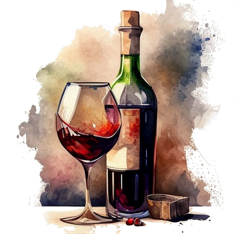 Watercolor Wine Bottle Wine Glass Clipart, Glass and Bottle Wine PNG ...