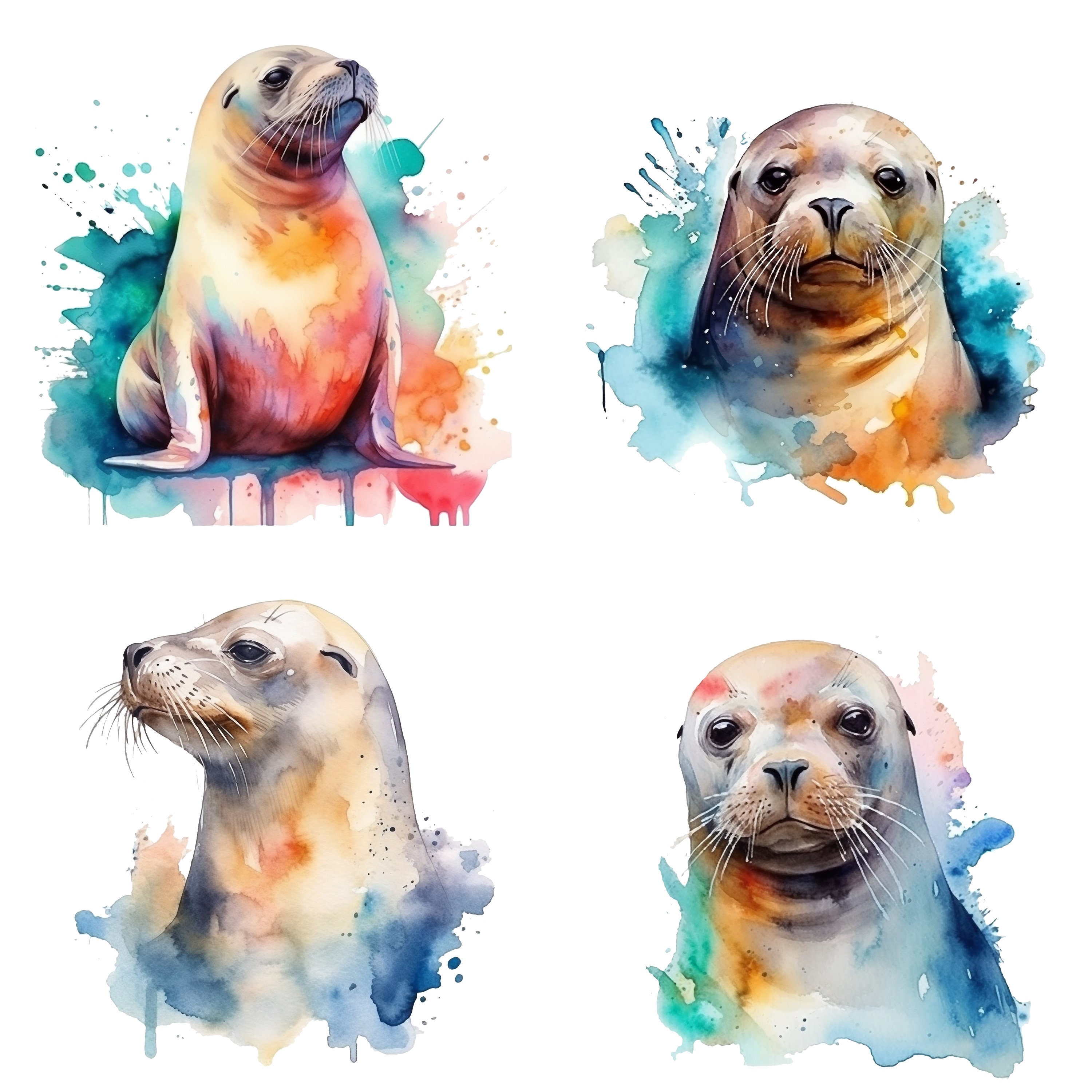 Watercolor Clipart Seal Digital Downloads, Seal Clipart, Sea Lion PNG ...