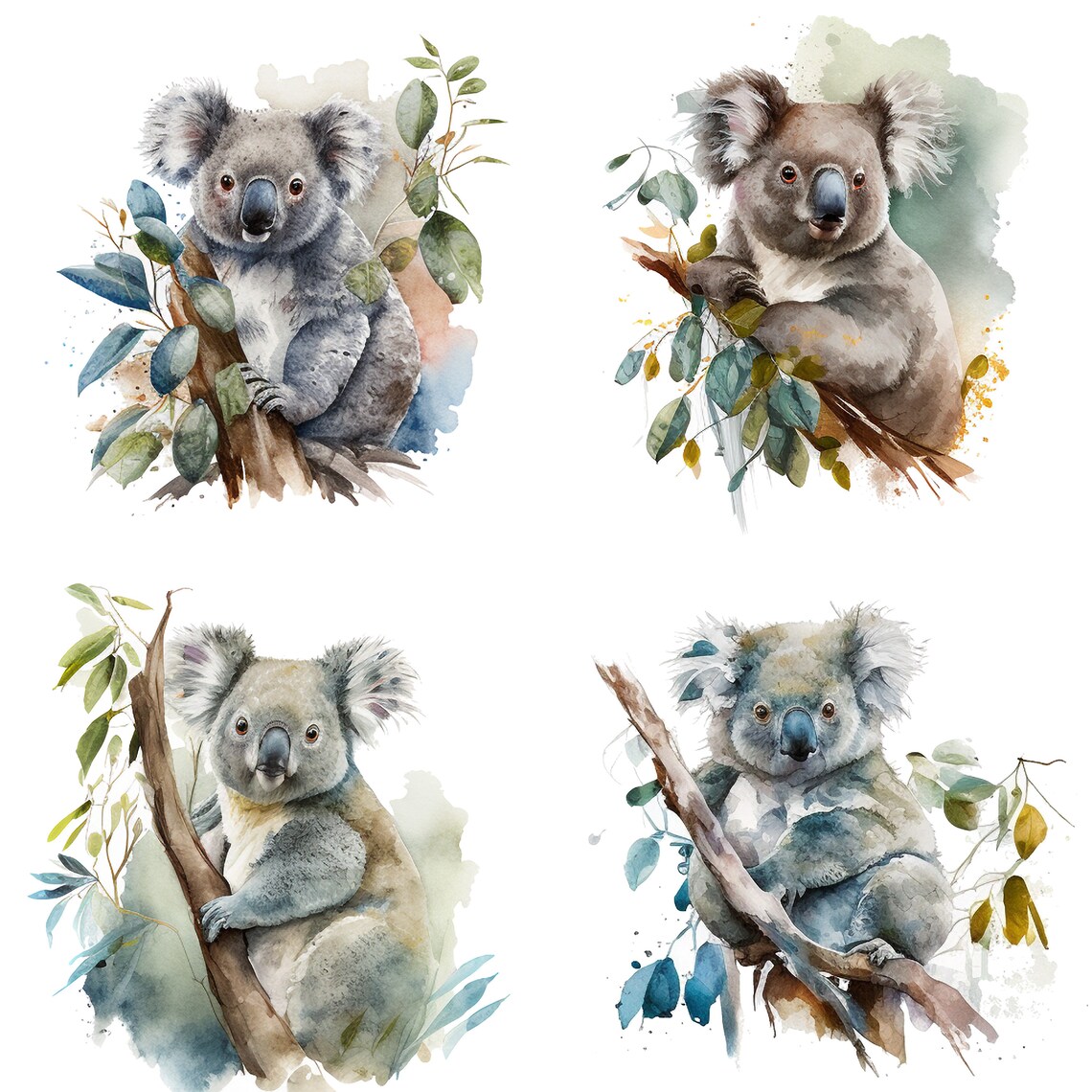 Watercolor Koala Clipart Set of 4 Commercial Use PNG - Etsy