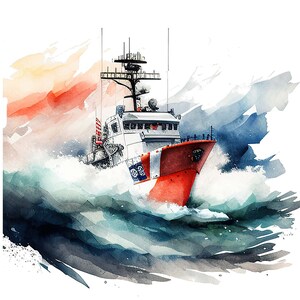 Watercolor USCG Digital Download Set of 4 Files, Coast Guard Gifts ...