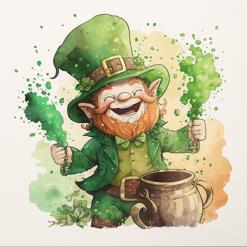Leprechaun Art Leprechaun Watercolor Clipart, Cute Nursery Decor Wall ...