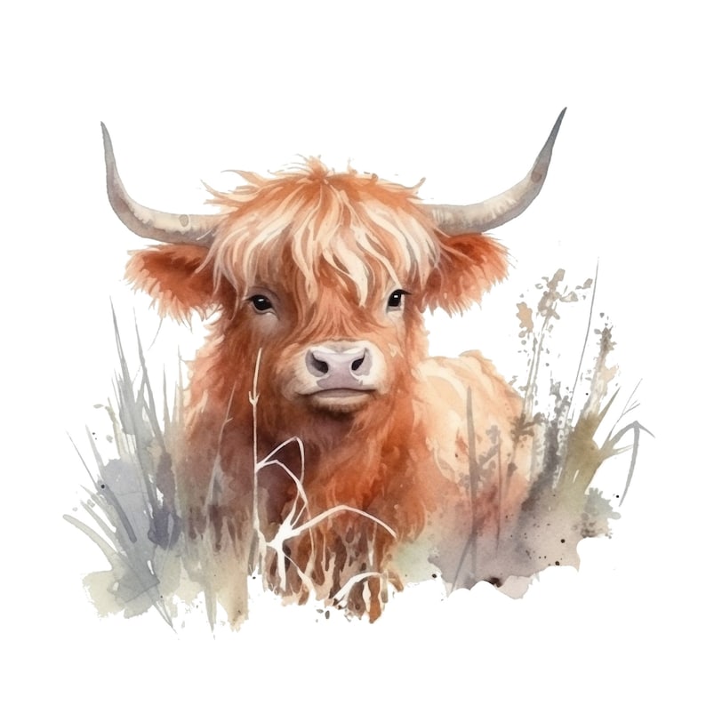 Watercolor Baby Highland Cow Clipart 4 High Quality Pngs - Etsy