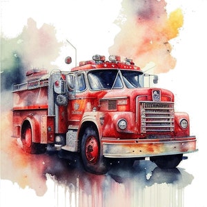 Watercolor Fire Truck Illustration, Fire Truck PNG Clipart, 4 Fireman ...