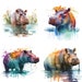 Watercolor Hippo Clipart Set of 4 Commercial Use PNG Downloads for ...