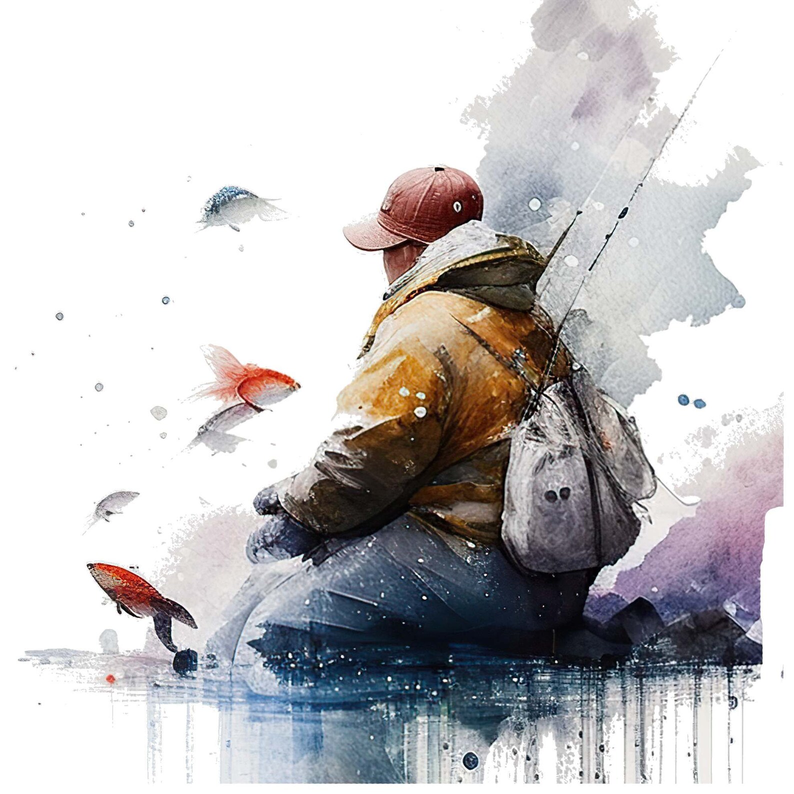 Set of 4 Watercolor Fishing Clipart Father's Day - Etsy