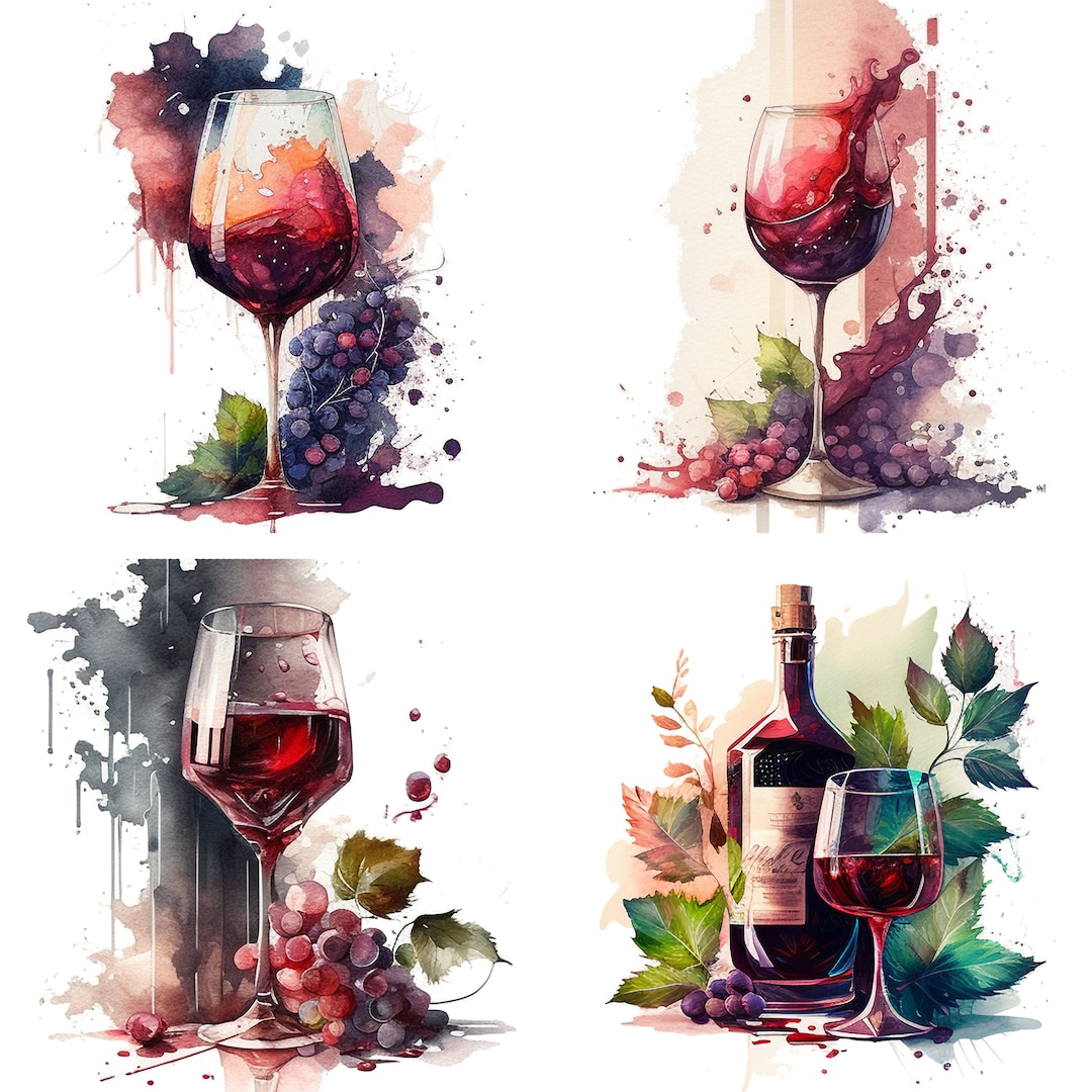 Watercolor Wine Bottle and Wine Glass Clipart Wine PNG Files for Wine ...