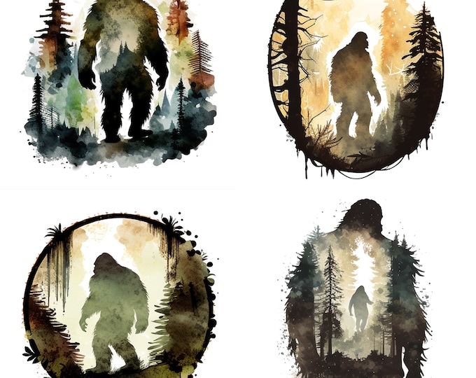 Set of 4 Bigfoot Watercolor Clipart PNG Files, Digital Downloads for ...