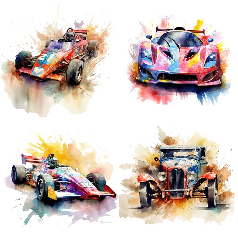 Race Car Watercolor Clipart PNG Files for Invitations Digital - Etsy