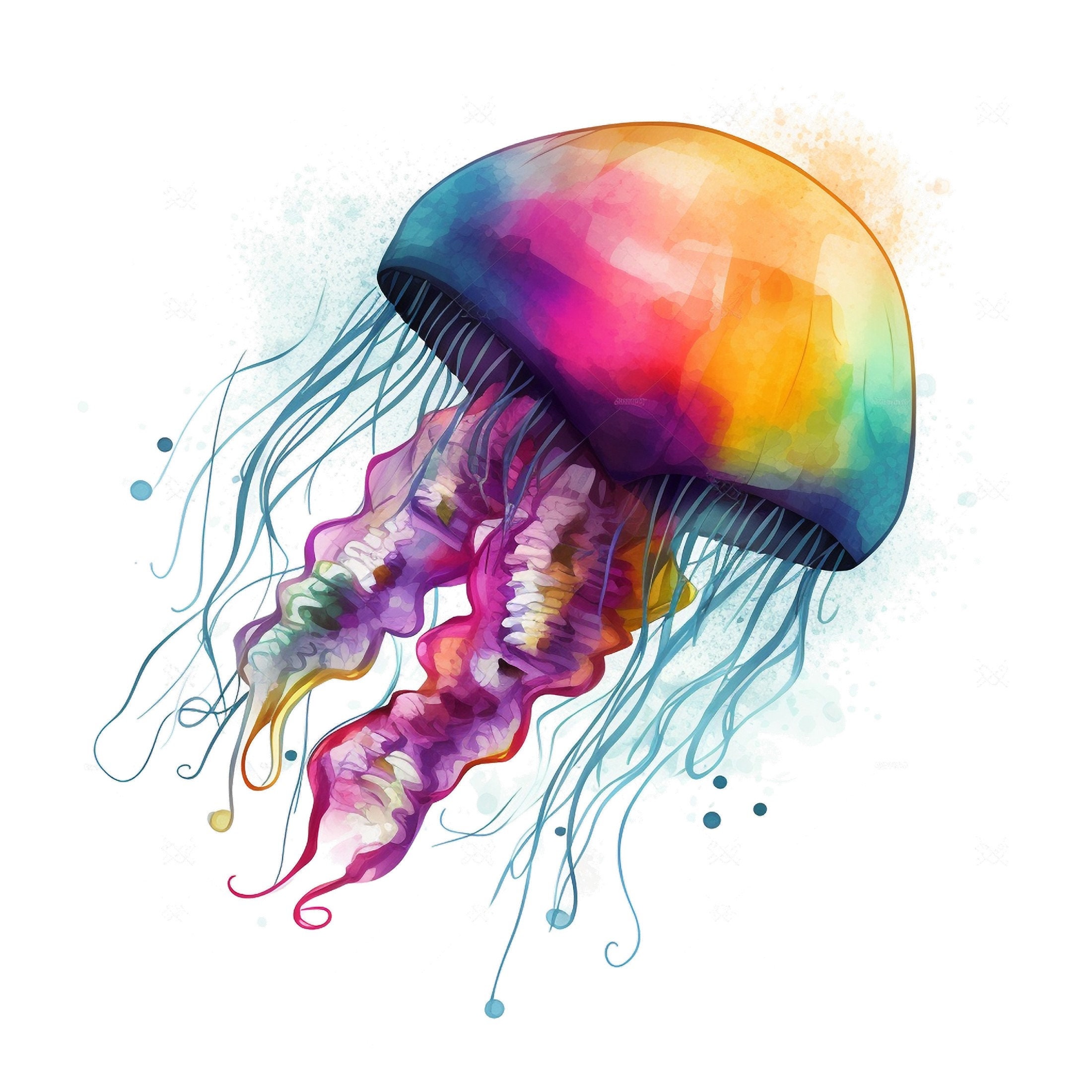 Watercolor Jellyfish Clipart, Digital Download for Marine Life Art ...
