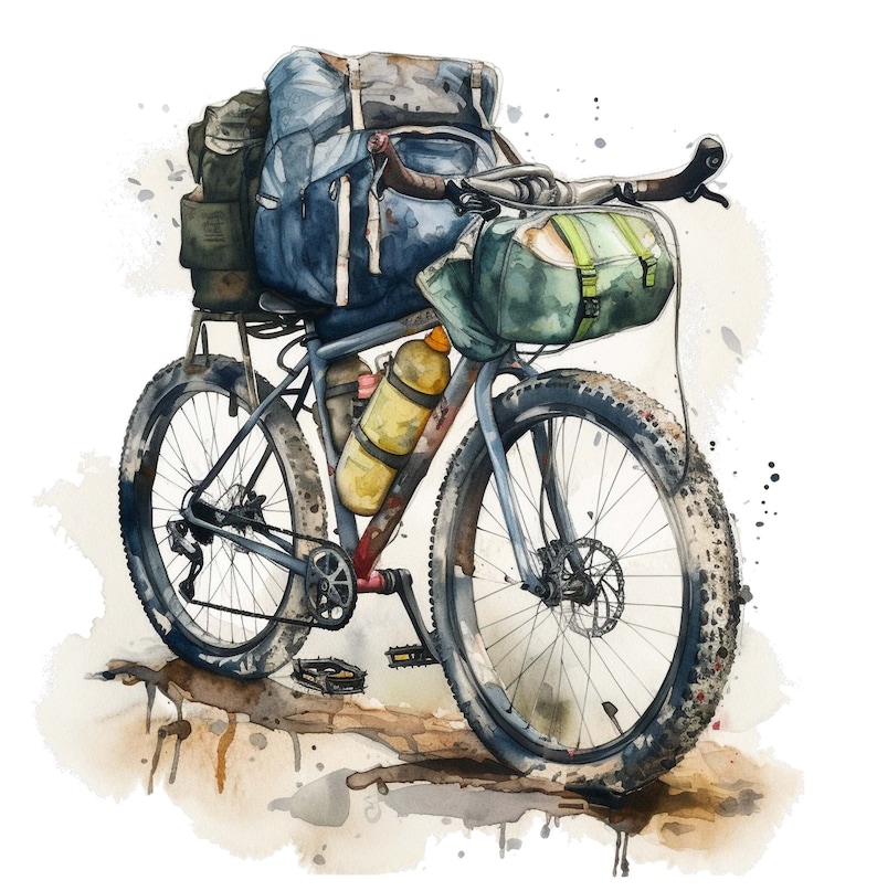 Watercolor Bike Packing Camping Clipart Set of 4 PNG Files Hiking ...
