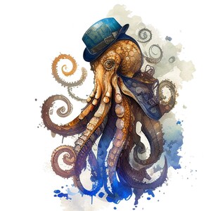 Set of 4 Watercolor Steampunk Octopus PNG Clipart Files Steam Punk ...