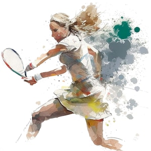 Tennis Player Set of 4, Tennis Printable Art Files Watercolor Tennis ...