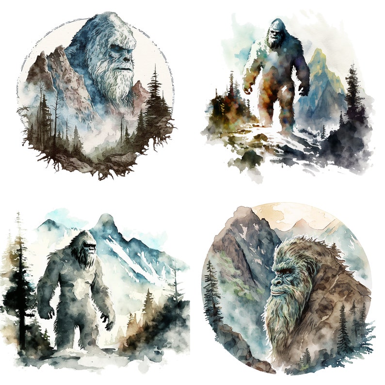 Yeti Watercolor Clipart - Digital Downloads for Wall Art, Prints, and ...