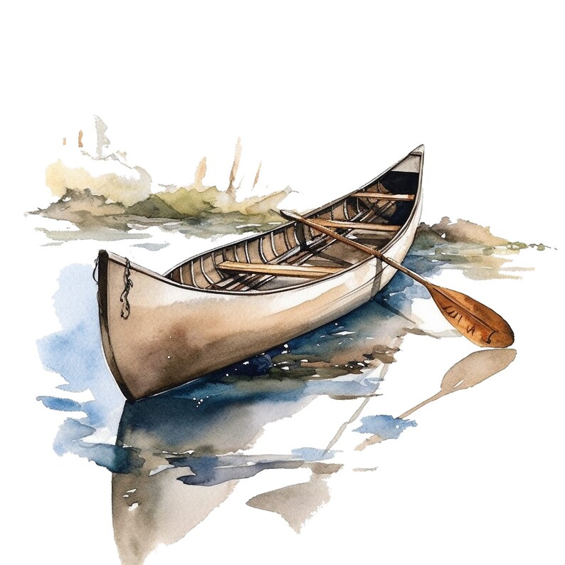 Canoe Watercolor Clipart Set of 4 PNG Files for Canoeing Hiking ...